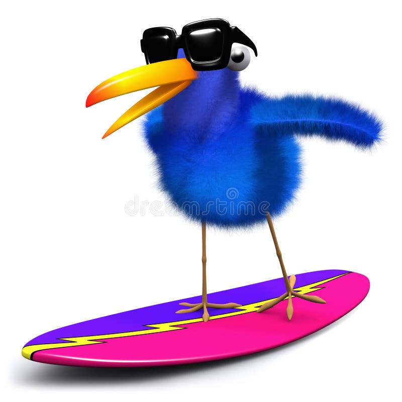 3d Blue bird surfing stock illustration. Illustration of cute - 39731698