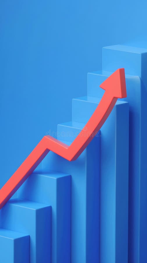 3D Blue Blocks with Red Arrow Entwining, Signifying Growth on a Solid ...