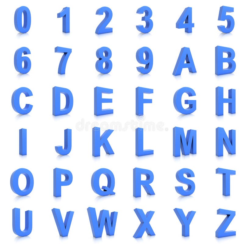 3d Blue Bold Alphabet and Numbers Stock Illustration - Illustration of ...