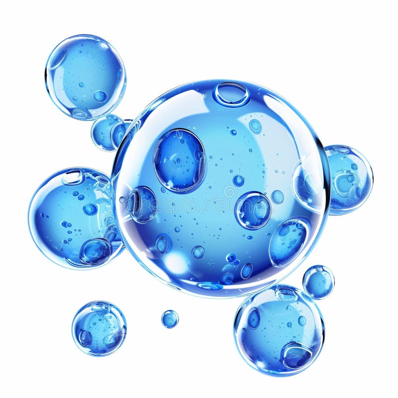 3D Blue Bubble on White Background, Transparent Bubbles with Small ...