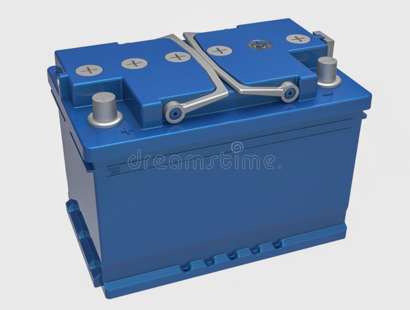 3D Blue Car Battery with Red and Blue Terminals on White Stock ...