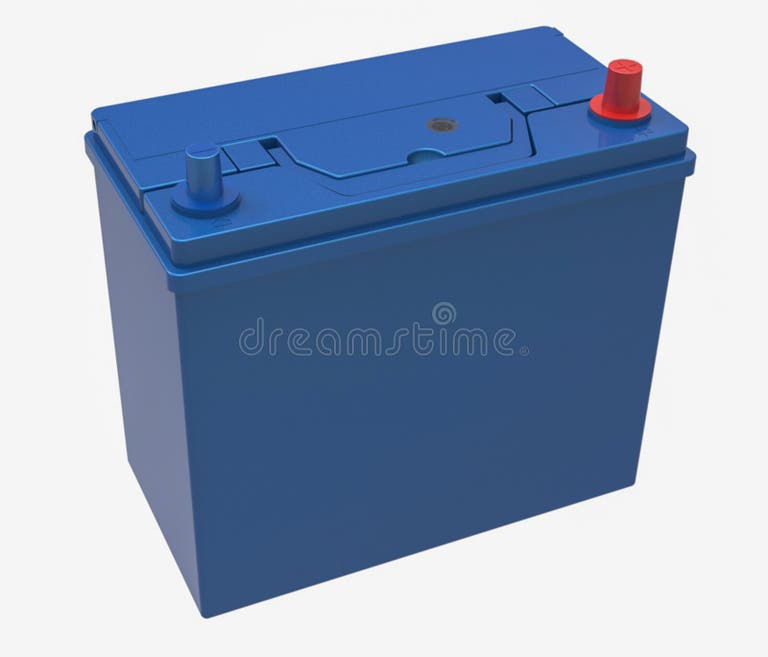 3D Blue Car Battery with Red and Blue Terminals on White Stock ...
