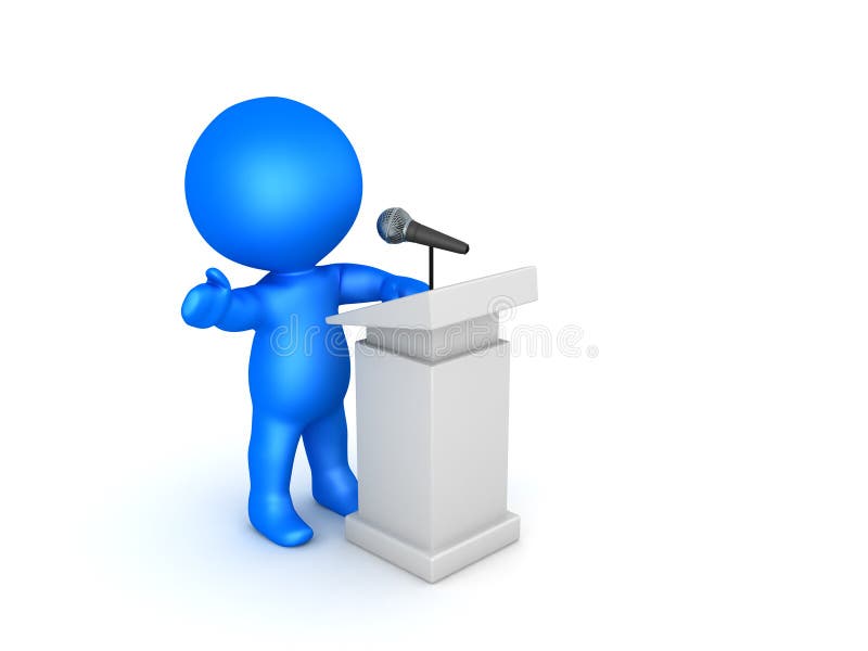 3D Character with Lectern and Projector Screen Stock Illustration ...