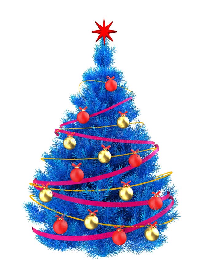 3d blue Christmas tree stock illustration. Illustration of balls ...