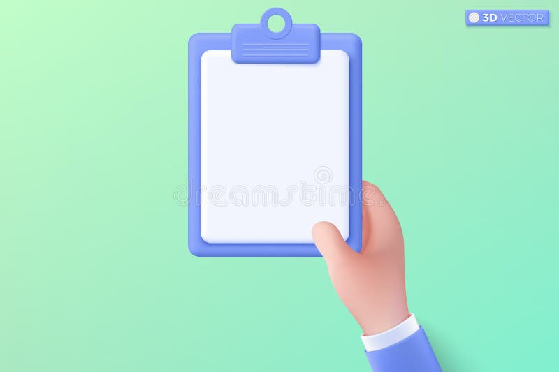 3D Blue Clipboard with Blank Sheet Icon Symbol. Document for Note ...