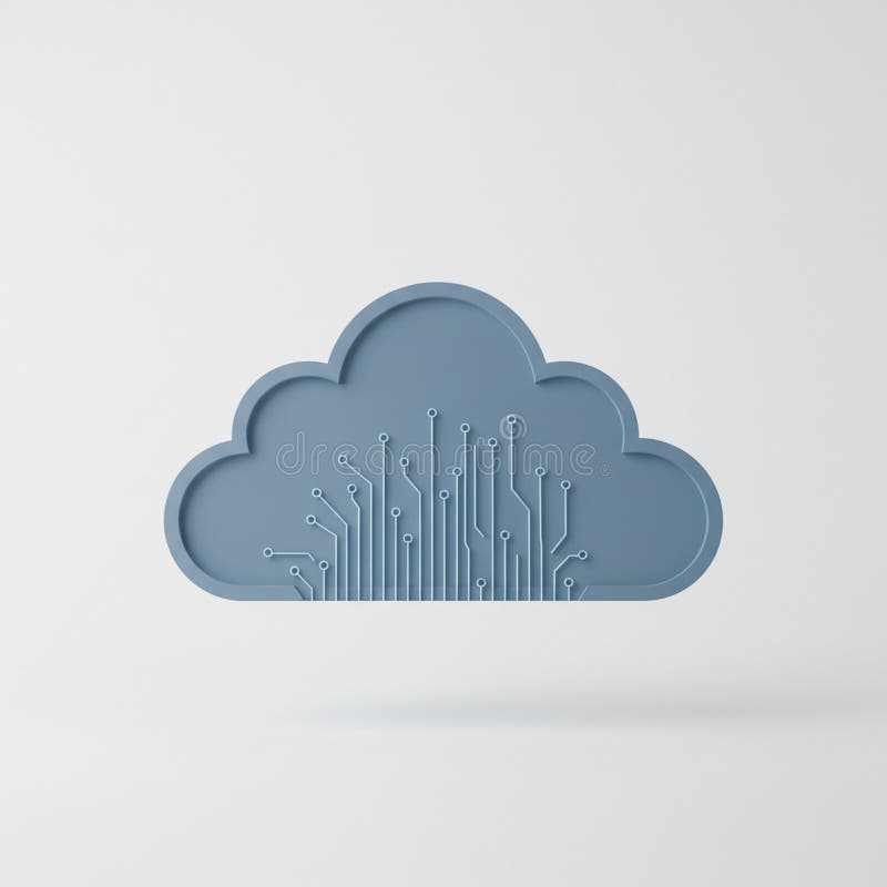 A 3D Blue Cloud Shape with Embedded Circuit Patterns on a Light Gray ...