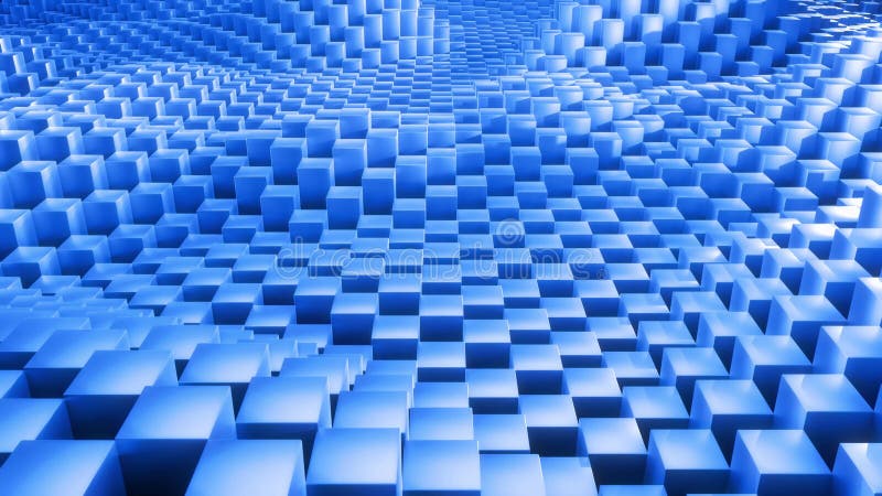 3D Blue Cube Waves, Looping Vertical Motion Hills Abstract Geometric ...