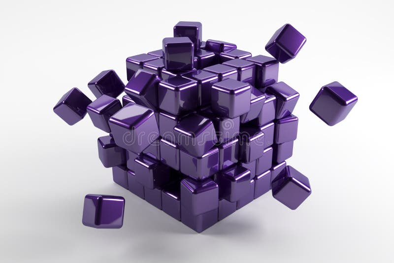 3d Blue Cubes Fallen Down in Different Directions. Abstract Reflected ...