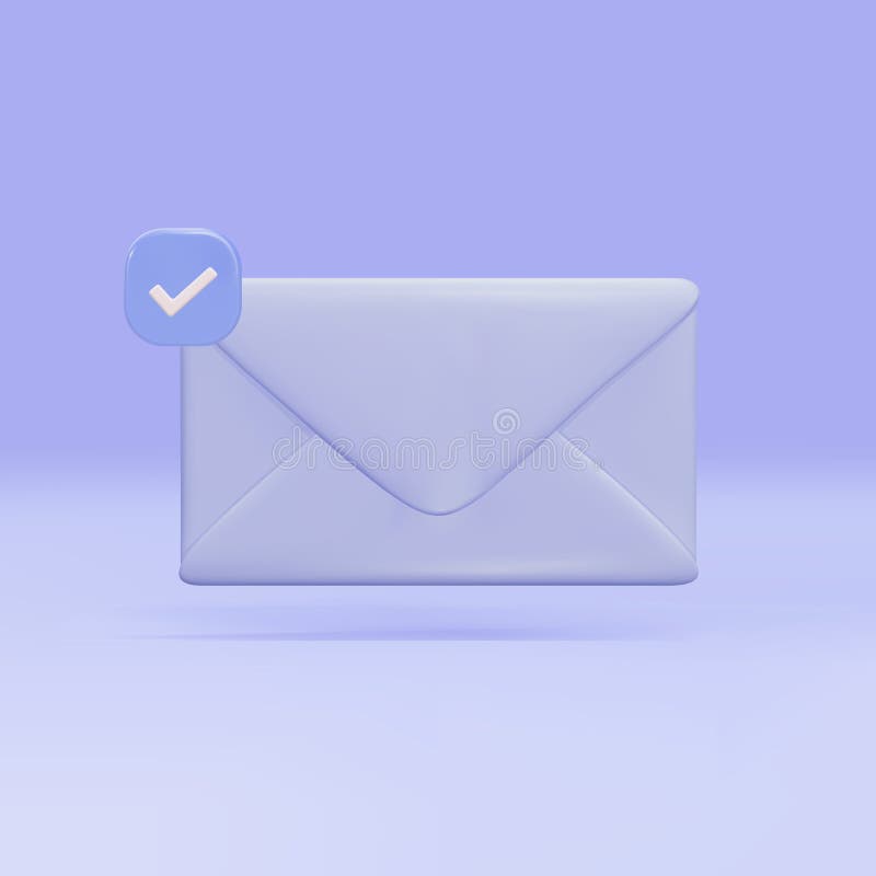3D Blue Email Icon with Check Mark Button, Unread Mail Logo. Vector ...