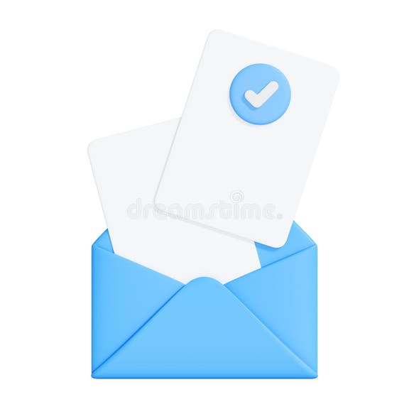 3D Blue Envelope with Checkmarked Document Icon Stock Illustration ...