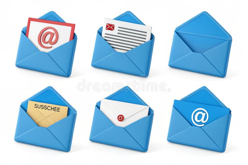3D Blue Envelope Icon Set for Email and Messages Stock Illustration ...