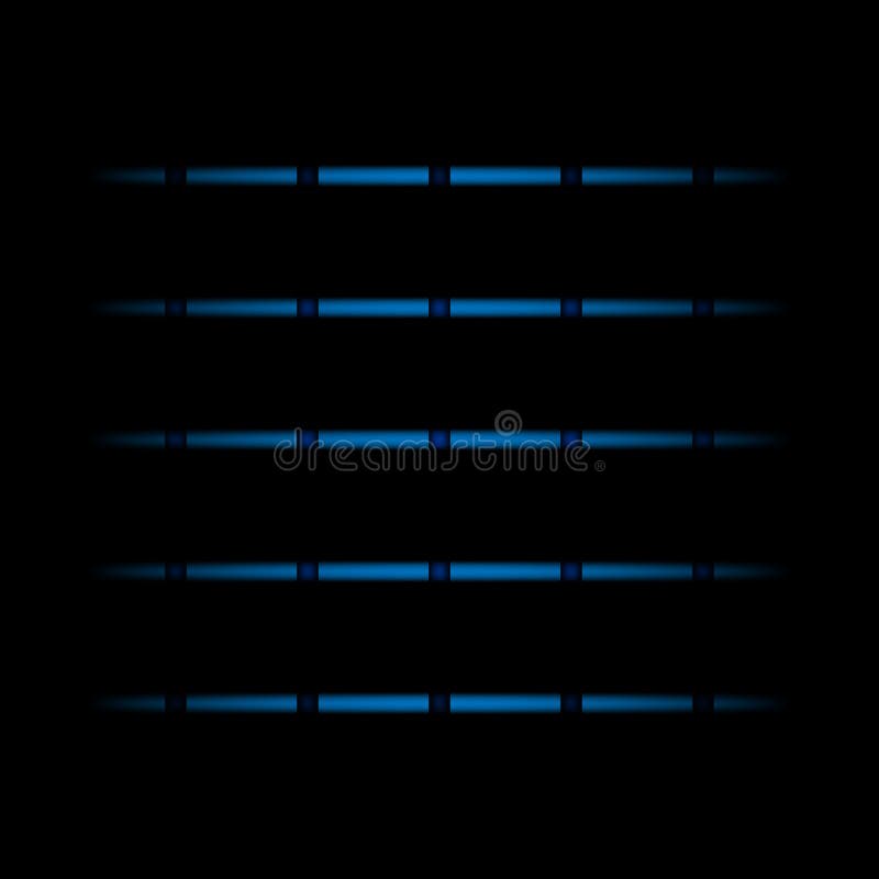 3d Blue Fading Neon Light Elements, Horizontal Lines and Dots on Black ...