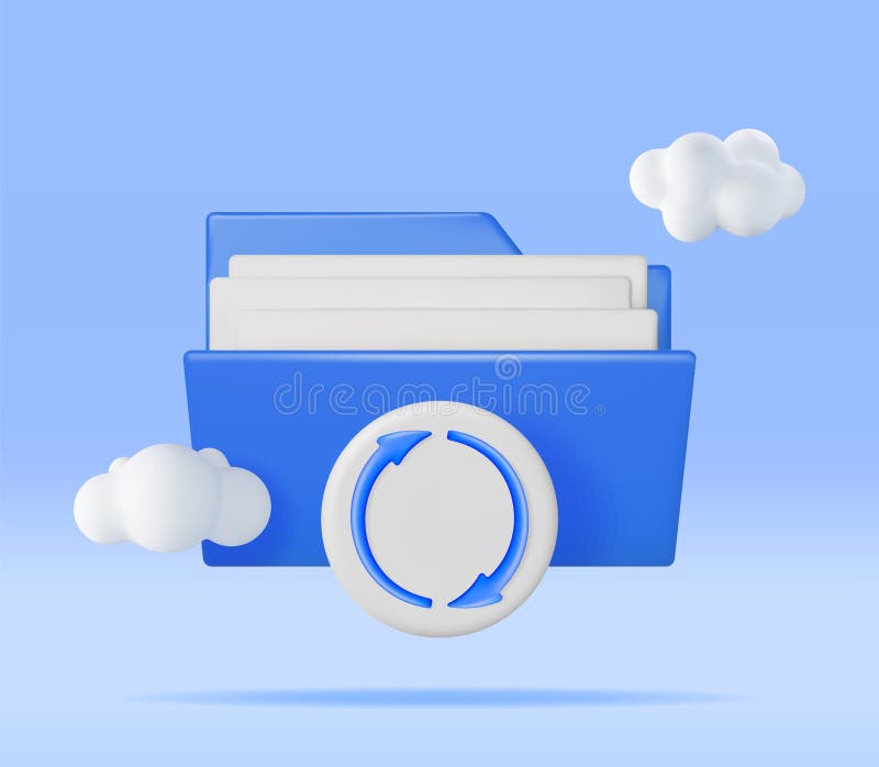 3D Blue Folder in Clouds with File Sync Icon Stock Vector - Illustration of transfer, cloud ...