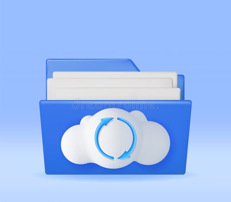 3D Blue Folder in Clouds with File Sync Icon Stock Vector ...