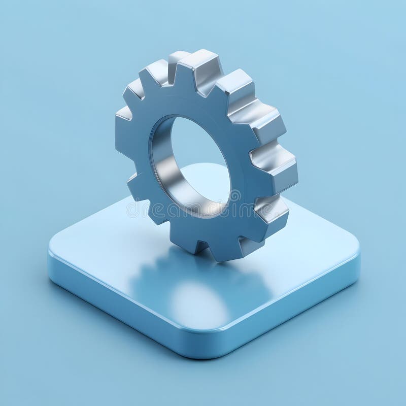 3D Blue Gear Icon for Technology Settings Stock Illustration ...