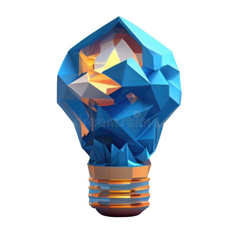 3d Blue and Gold Low Poly Style Minimal Light Bulb Icon. Idea, Solution ...