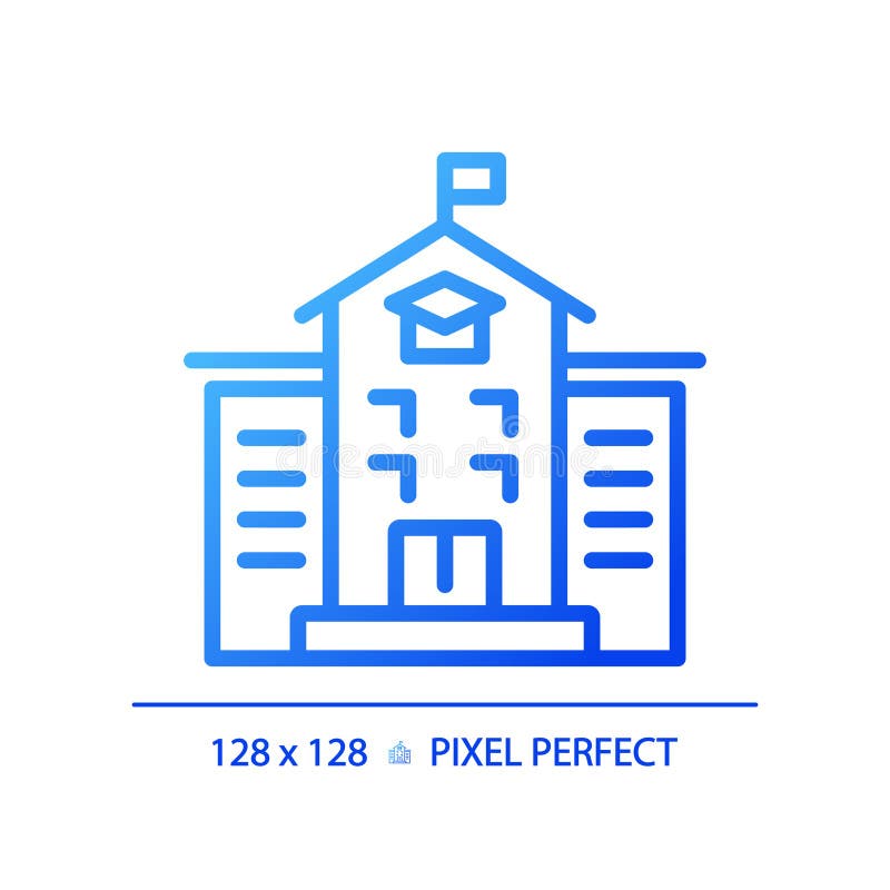 2D Blue Gradient Thin Line School Icon Stock Vector - Illustration of ...