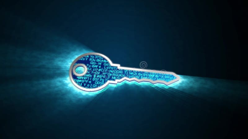 3D Blue Key Glowing Shining with Blue Binary Code Encryption Data Stock ...