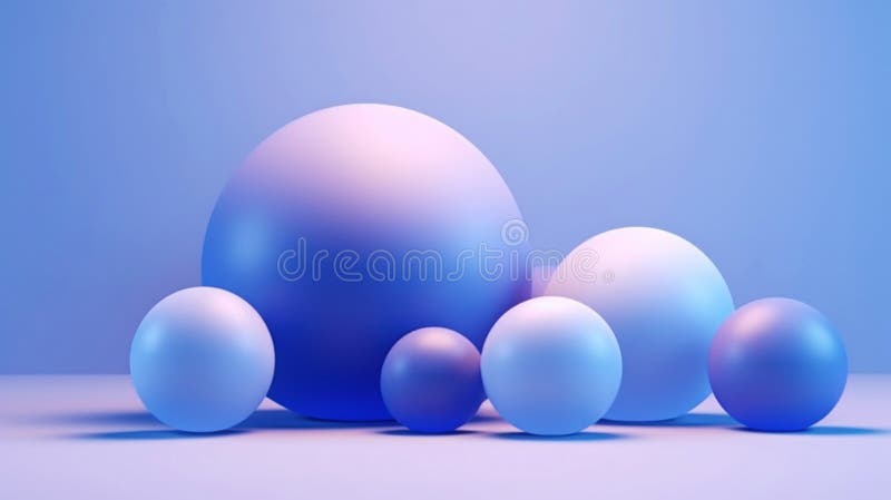 3D Blue Matte Spheres of Different Sizes and Transparency. Pastel ...