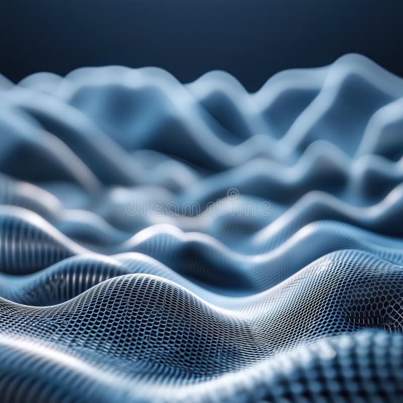 3D Blue Mesh Waves Visualization, Abstract Digital Landscape, Fluid ...