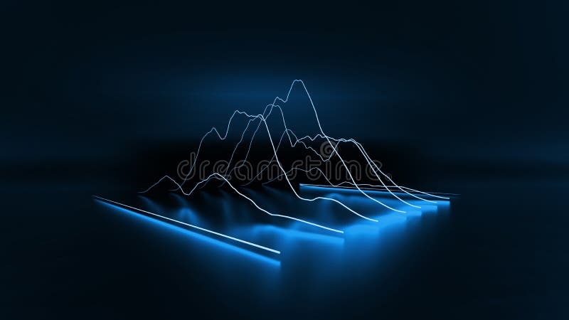3D Blue Modern Lined Chart Graph Business on Dark Background. Stock ...
