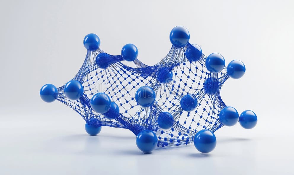 3D Blue Molecular Structure with Nodes and Connections Representing ...