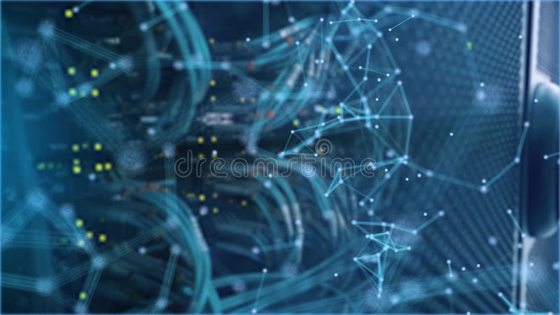 3D Blue Network Grid Line. Blurred Server Room. Stock Video - Video of ...