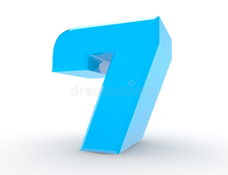 White Number 7 Seven On A Blue Background. 3D Render Stock Illustration ...