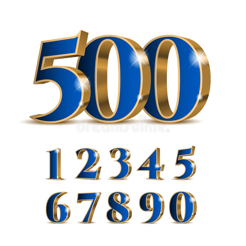 3d Blue Numbers with Golden Outline Stock Vector - Illustration of ...