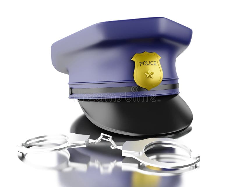3d Blue Officer Cop Cap on White Background. Stock Illustration ...