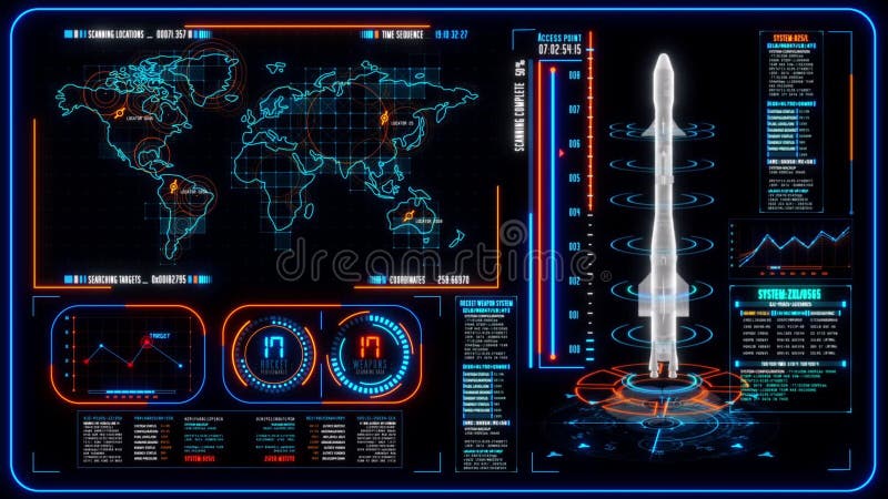 3D Blue Orange HUD Rocket Interface Motion Graphic Element Stock Video ...