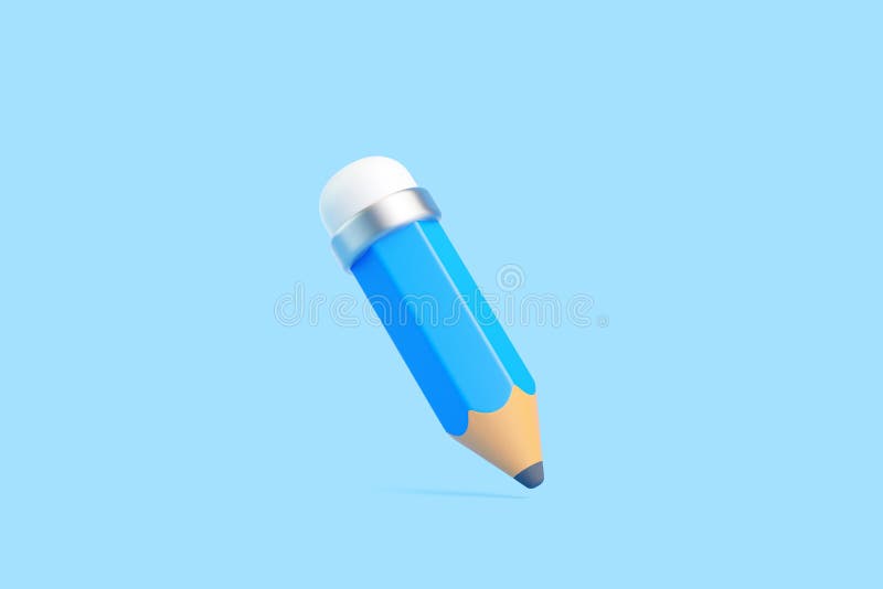 3D Blue Pencil with Eraser on Light Blue Background Stock Illustration ...