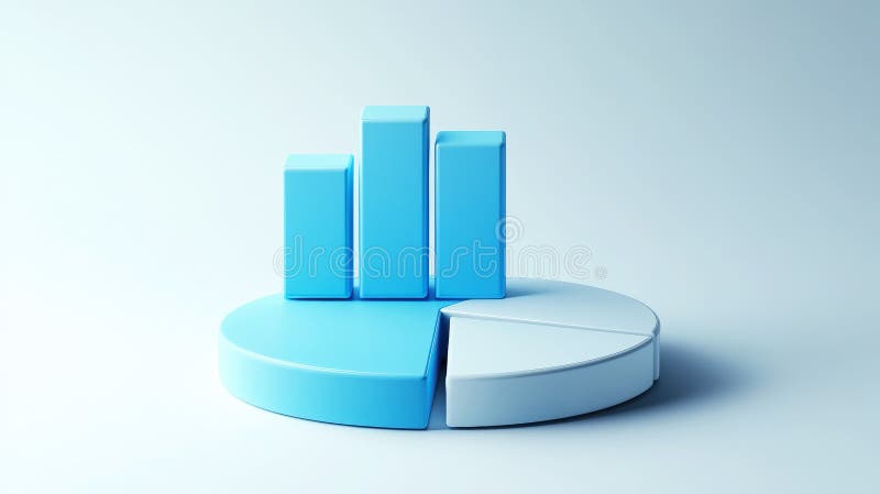 3D Blue Pie Chart and Bar Graph on Light Background, Minimalist ...