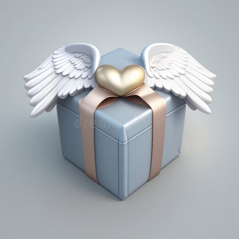 A 3D Blue and Pink Pastel Gift Box with Wings. Stock Illustration ...