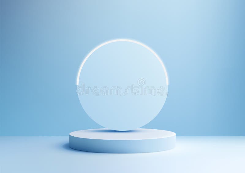 3D Blue Podium with Glowing Circle Backdrop on Soft Blue Background for ...