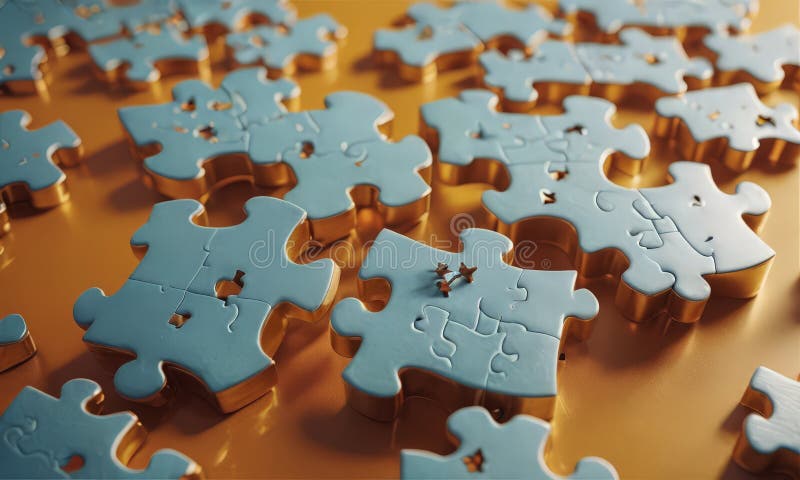 3D Blue Puzzle Pieces Arranged in Grid-like Pattern, with Some Pieces ...
