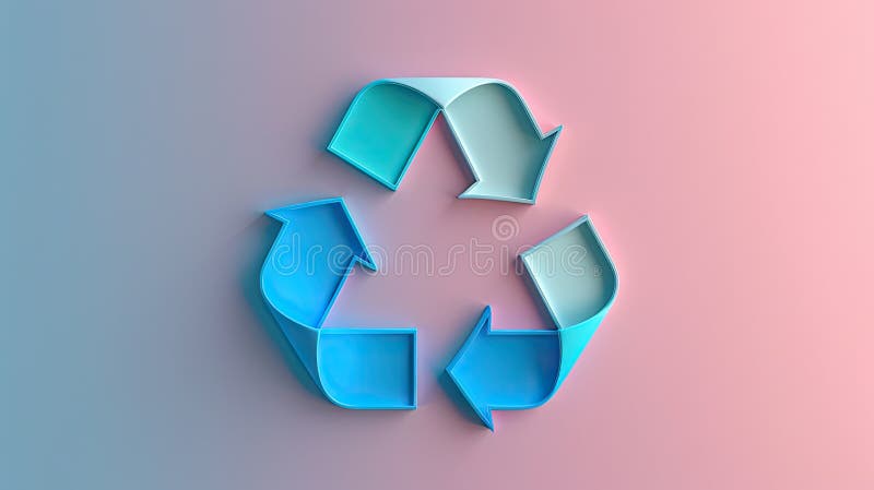 3D Blue Recycling Symbol on Pink and Blue Gradient Background ...