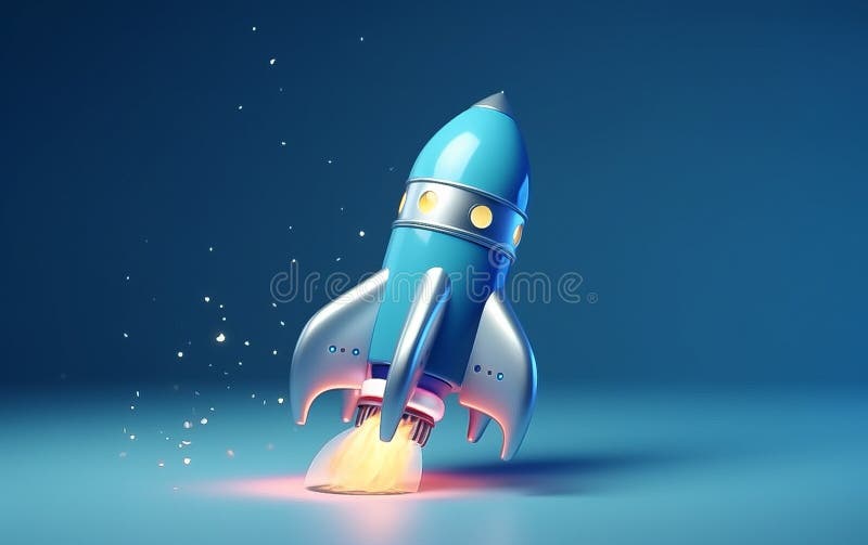 3D Blue Rocket Ship Cartoon Stock Illustration - Illustration of ...