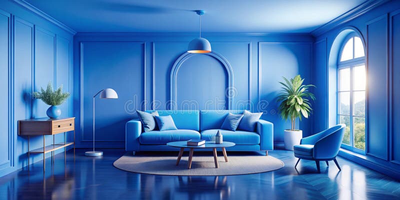 3D Blue Room Design stock illustration. Illustration of digital - 361504878