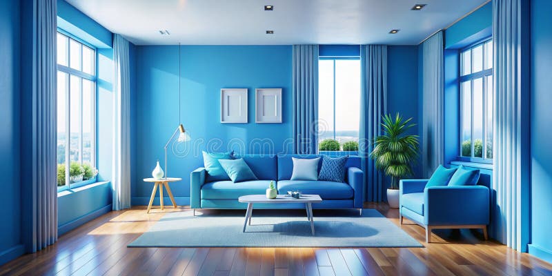 3D Blue Room Design stock illustration. Illustration of architecture ...