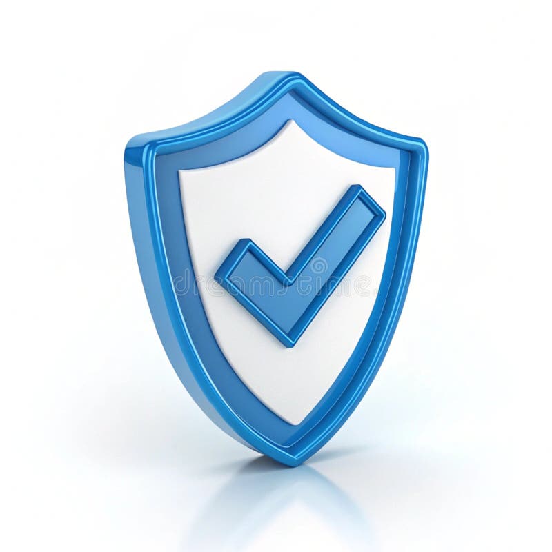 3D Blue Shield with Check Mark Icon Isolated on White Background Stock Illustration ...