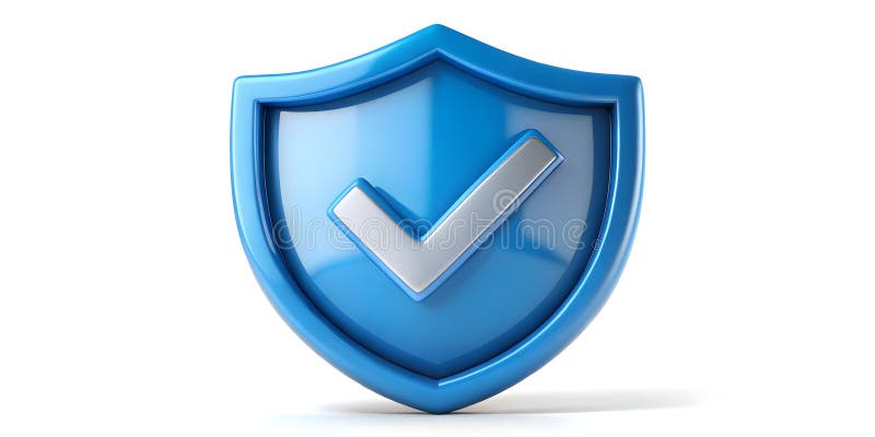 3D Blue Shield with Check Mark Isolated on White Background Stock ...