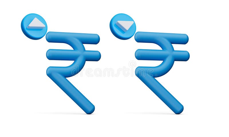 3d Blue Shiny Indian Rupee Symbol, Increase and Decrease Icon on White ...