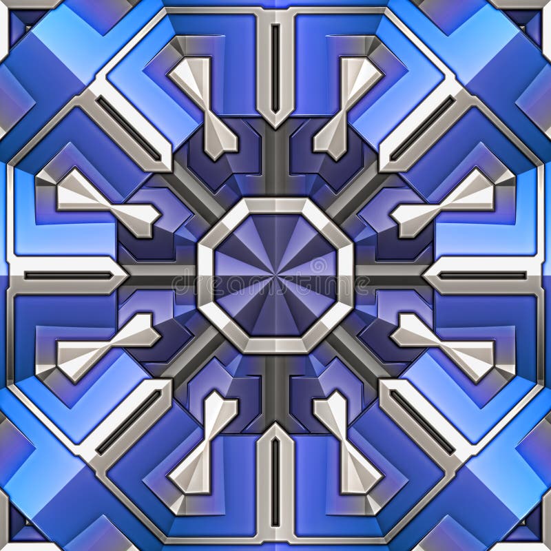 3d Blue Silver Octagonal Geometric Pattern Stock Illustration ...