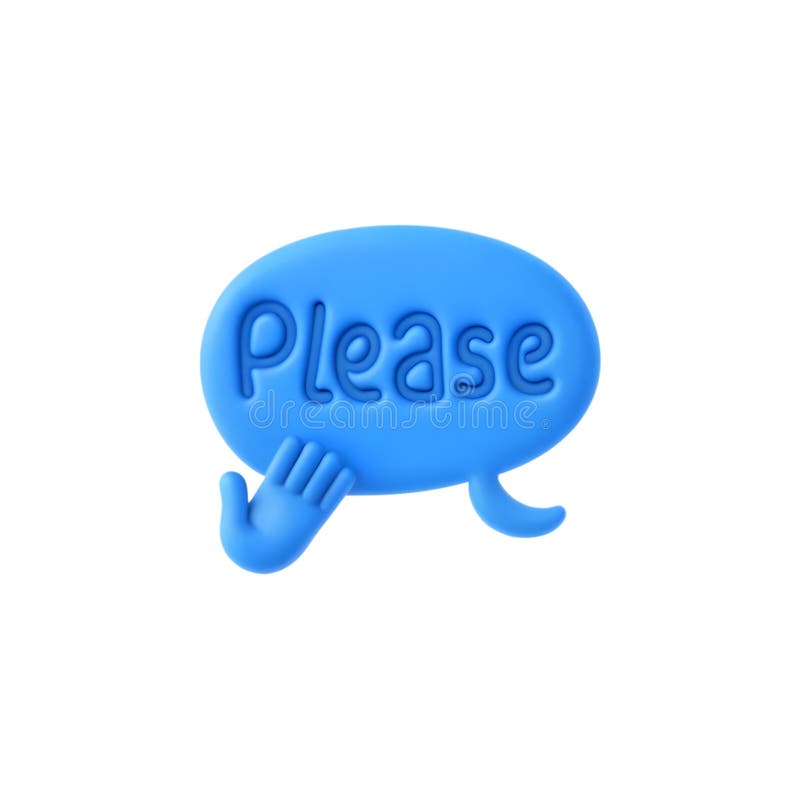 3D Blue Speech Bubble with Please and a Hand on Transparent Background ...