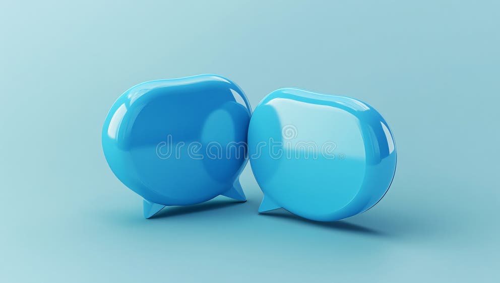 3D Blue Speech Bubbles on Light Blue Background Stock Illustration ...