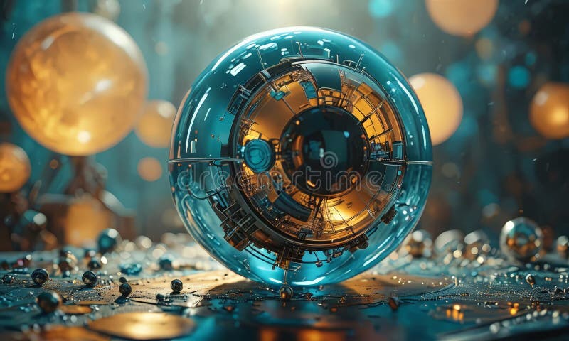 3D Blue Sphere with Metallic, Circular Design and Reflective Surface ...