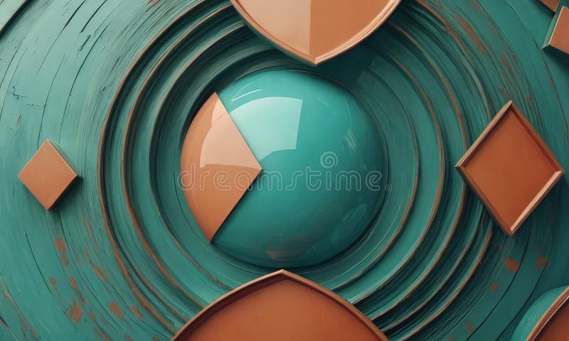 3D Blue Sphere with Triangular Cutout, Surrounded by Orange and Brown ...
