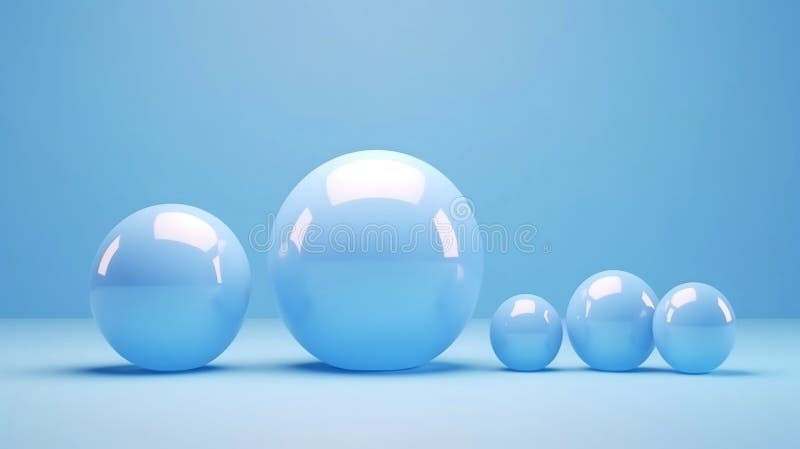 3D Blue Spheres of Different Sizes and Transparency. Pastel Colour ...