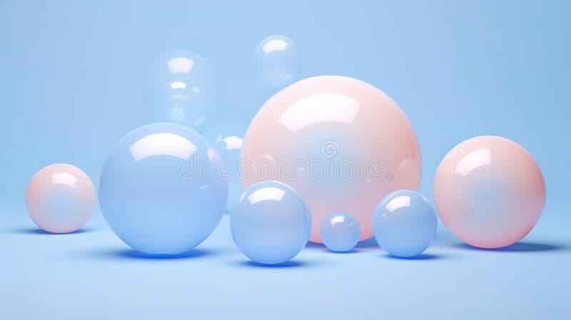 3D Blue Spheres of Different Sizes and Transparency. Pastel Colour ...